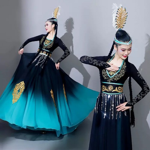 Red Green White Chinese Xinjiang dance dresses Uyghur dance skirts ...