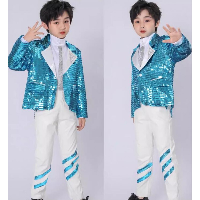 Children boys turquoise sequins rapper singers street jazz dance ...