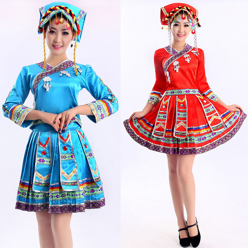 Blue red Women chinese national traditions clothes Tujia hmong miao ...